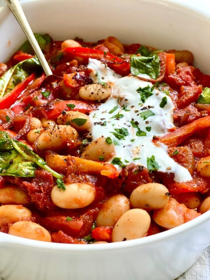 Butter Beans Stew with Bell Pepper and Spinach