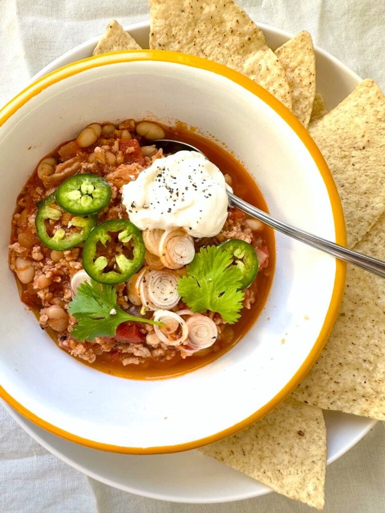 Easy Ground Pork Chili Recipe with White Beans - The Family Food Kitchen